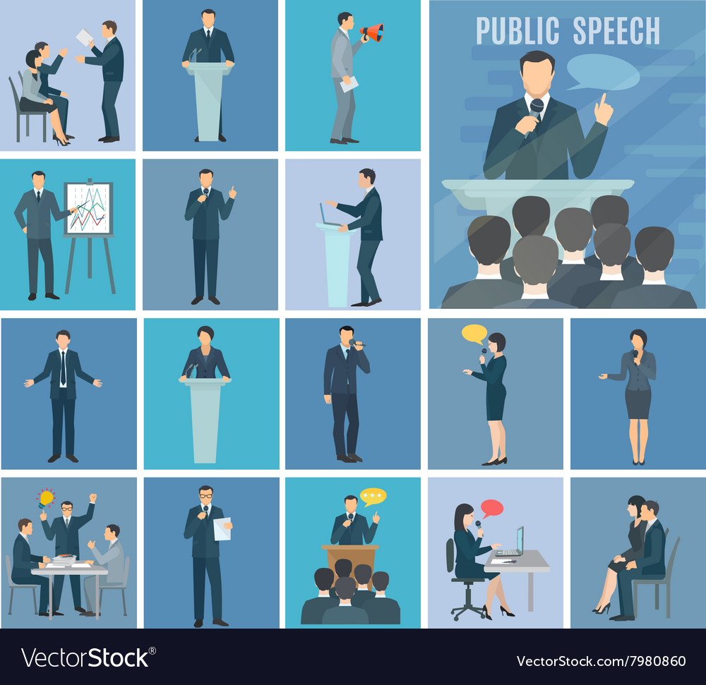 Public Speaking Flat Icons Set Royalty Free Vector Image Public Speaking Flat Icons Set Royalty Free Vector Image