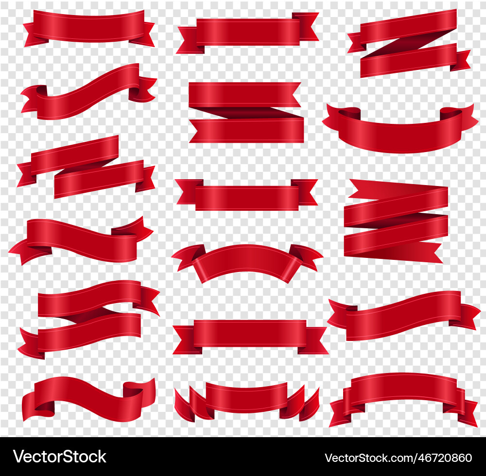 Red silk ribbon big set transparent Royalty Free Vector