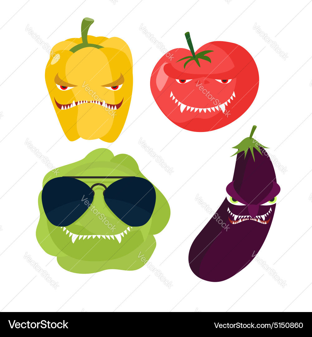 Scary vegetables Cabbage in glasses horrible Vector Image