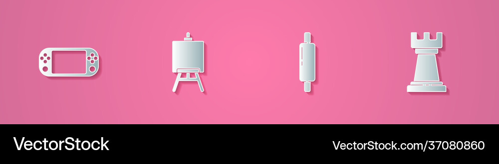 Set paper cut portable video game console easel Vector Image