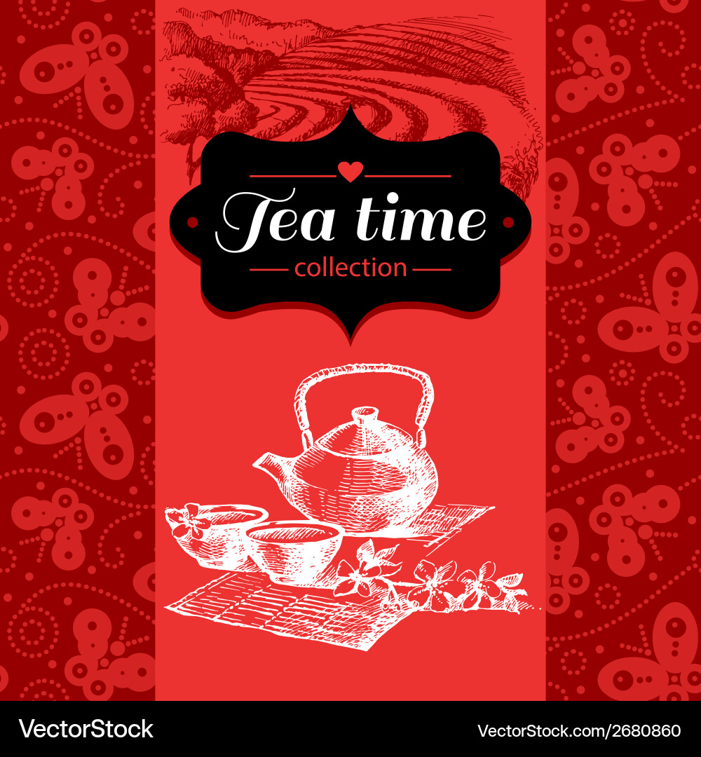 Tea vintage background hand drawn sketch Vector Image