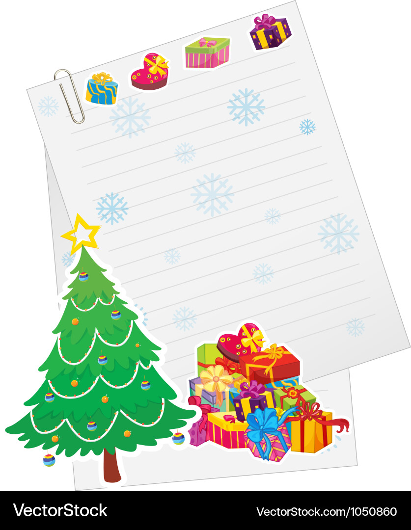 Xmas tree gift boxes and paper note Royalty Free Vector