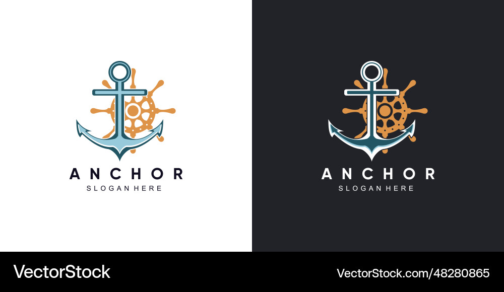 Anchor marine logo design with icon compasswheel Vector Image