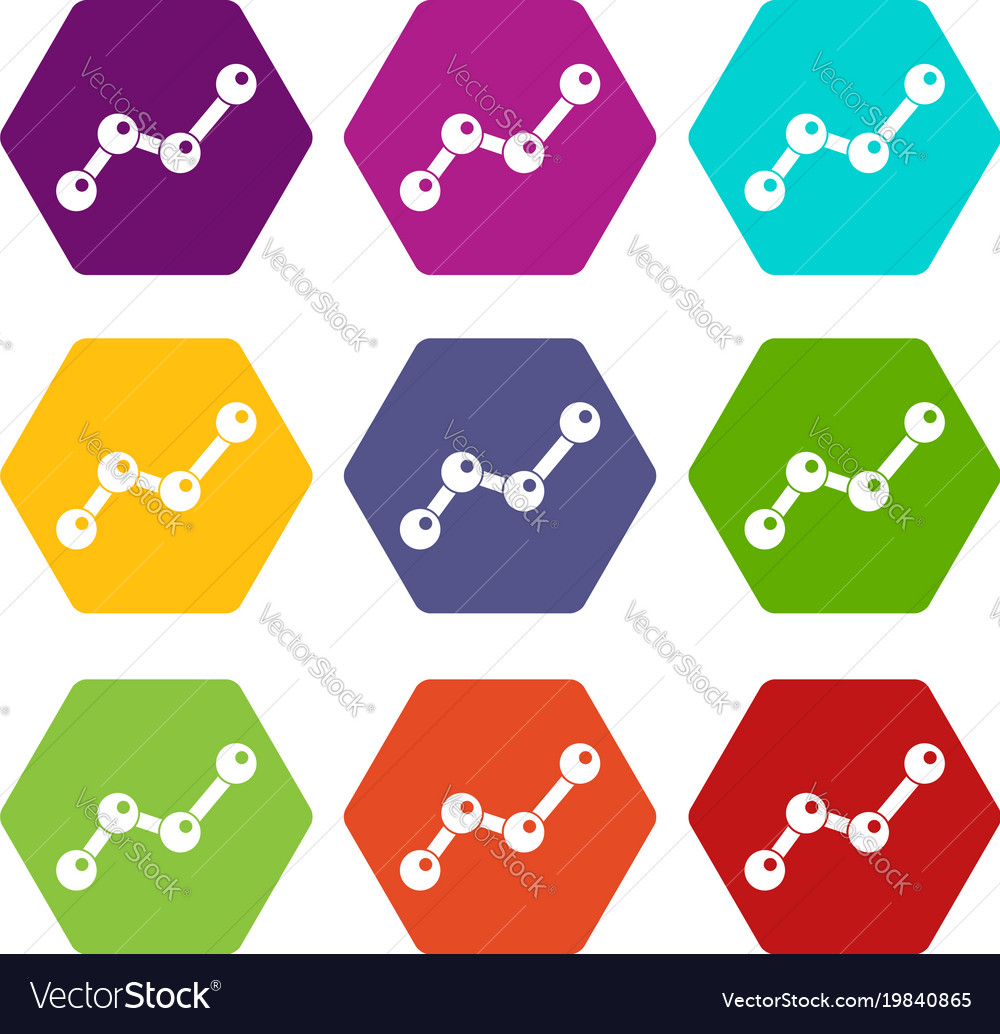 Chart statistics line icon set color hexahedron Vector Image