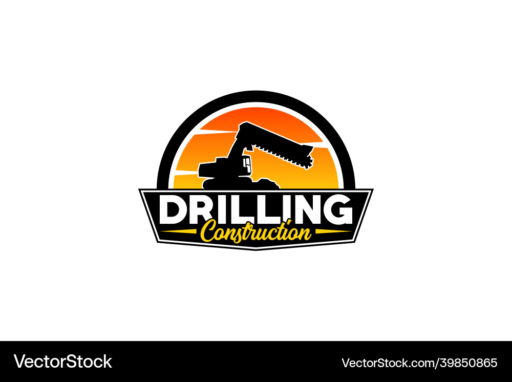 Contractor trench digger and drilling rig logo Vector Image