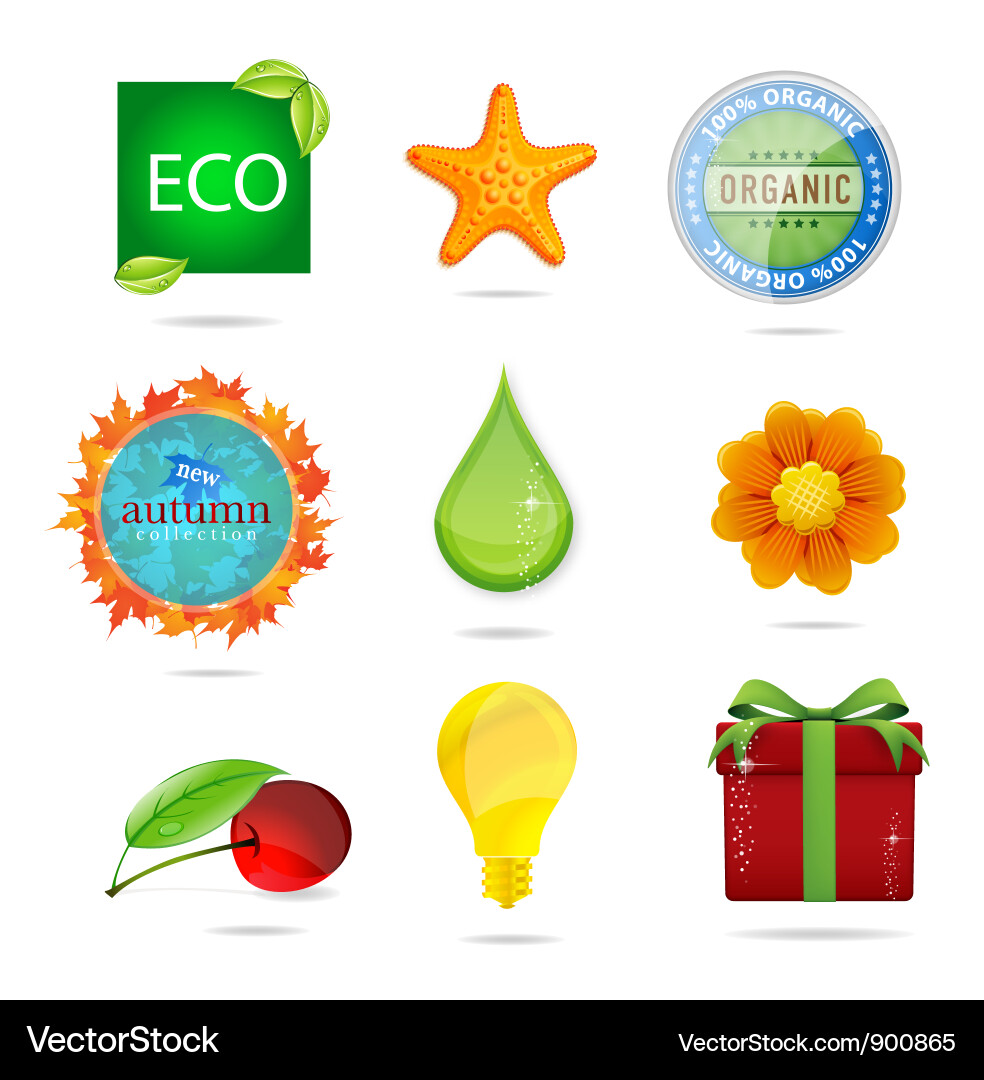 Glass magic eco nature symbols set Royalty Free Vector Image