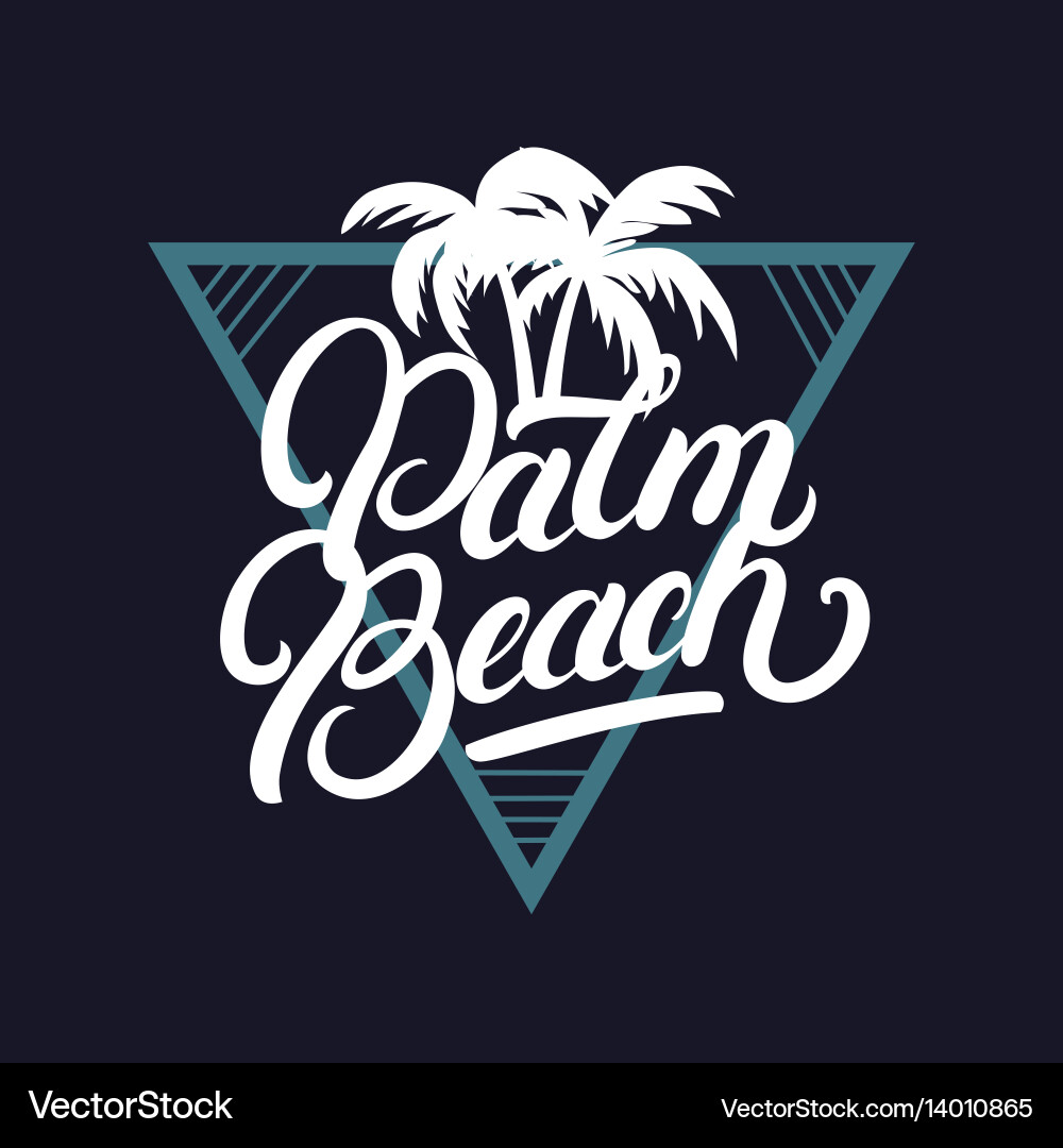 Palm beach hand written lettering with palms Vector Image