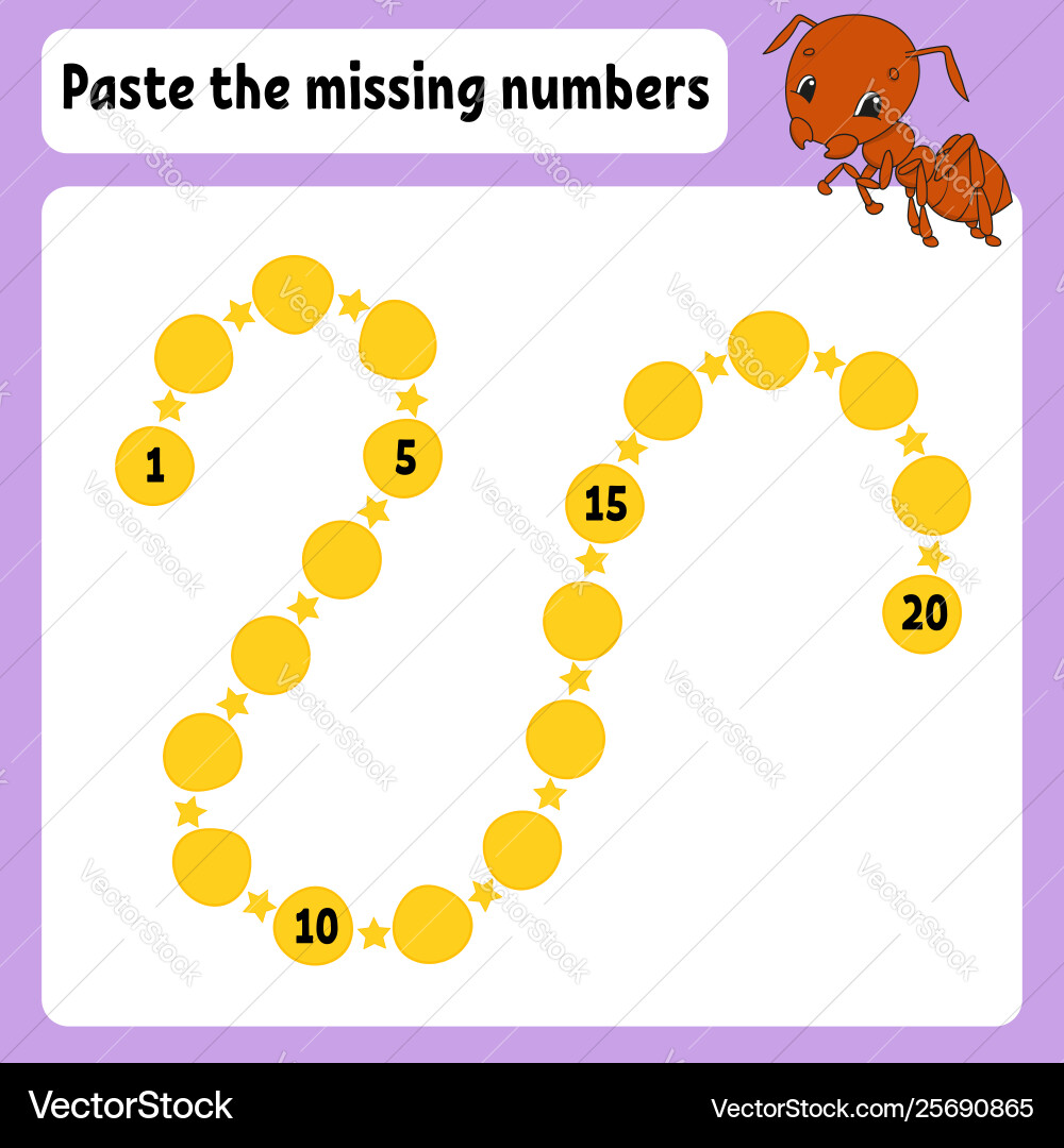 Paste missing numbers handwriting practice Vector Image