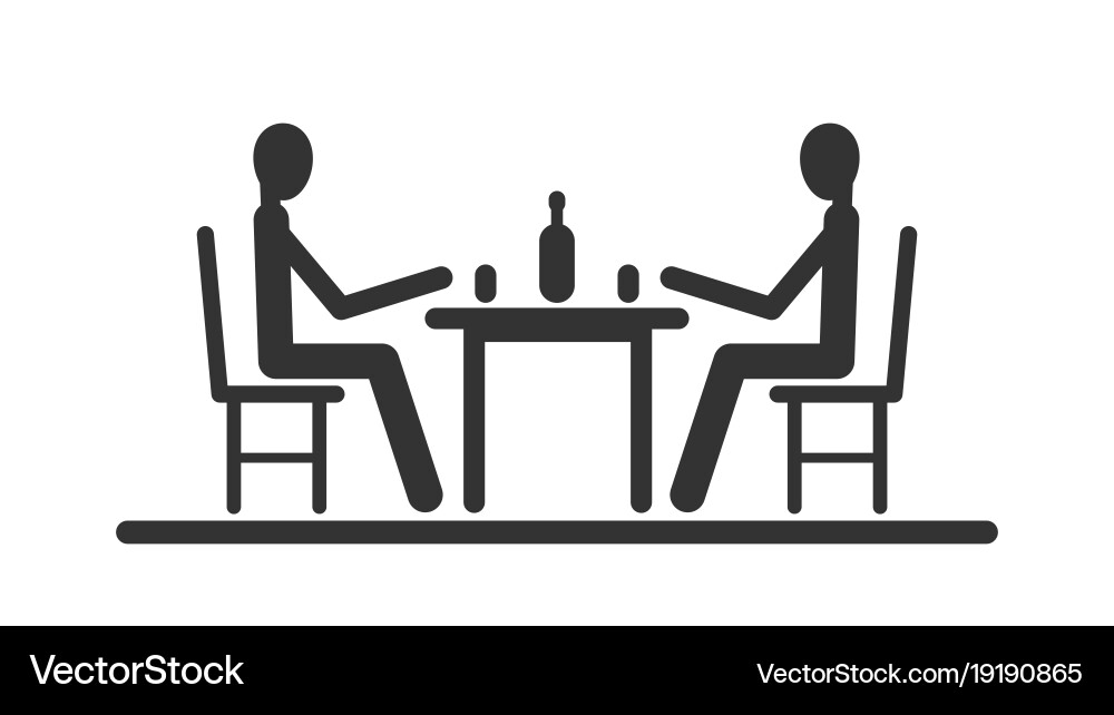 Pictograph two stick figure sitting at the table Vector Image