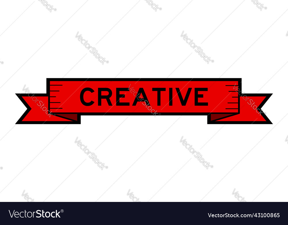 Ribbon label banner with word creative in red Vector Image