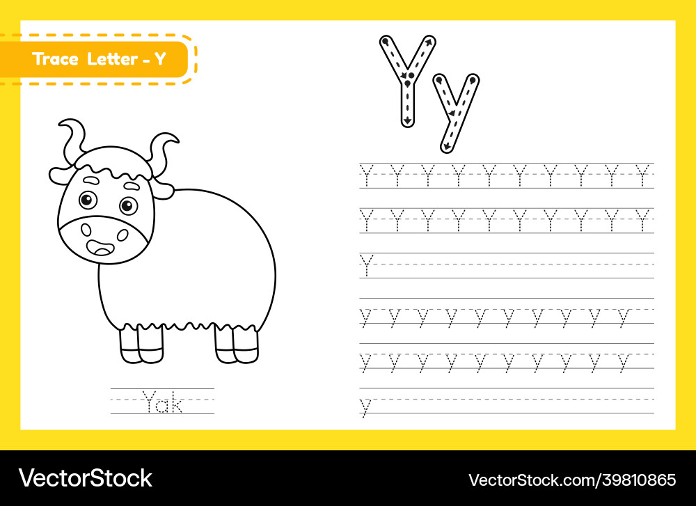 Trace letter y uppercase and lowercase alphabet Vector Image