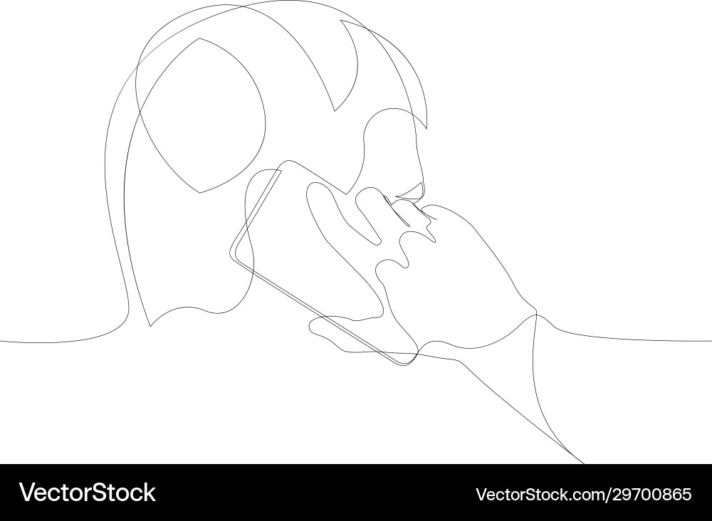 Young man is talking on a mobile phone drawing one