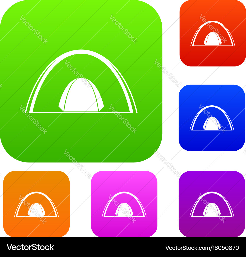 Camping dome tent set color collection Royalty Free Vector