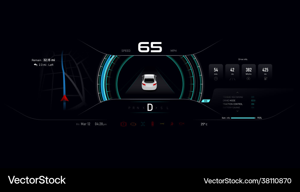 Ev electric vehicle car dash board phev concept Vector Image