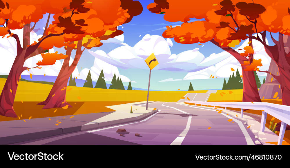 Mountain valley fall landscape with highway road Vector Image