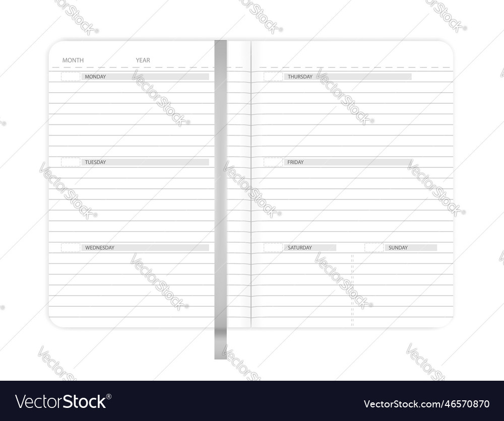 Open notebook diary planner with ribbon bookmark Vector Image Open notebook diary planner with ribbon bookmark Vector Image