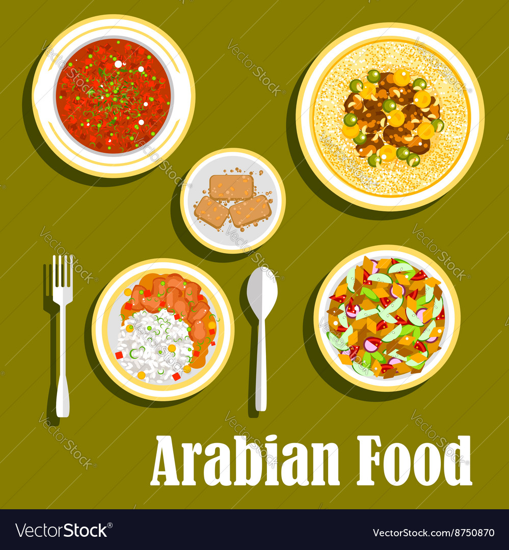 Regional arab cuisines dishes flat icon Royalty Free Vector