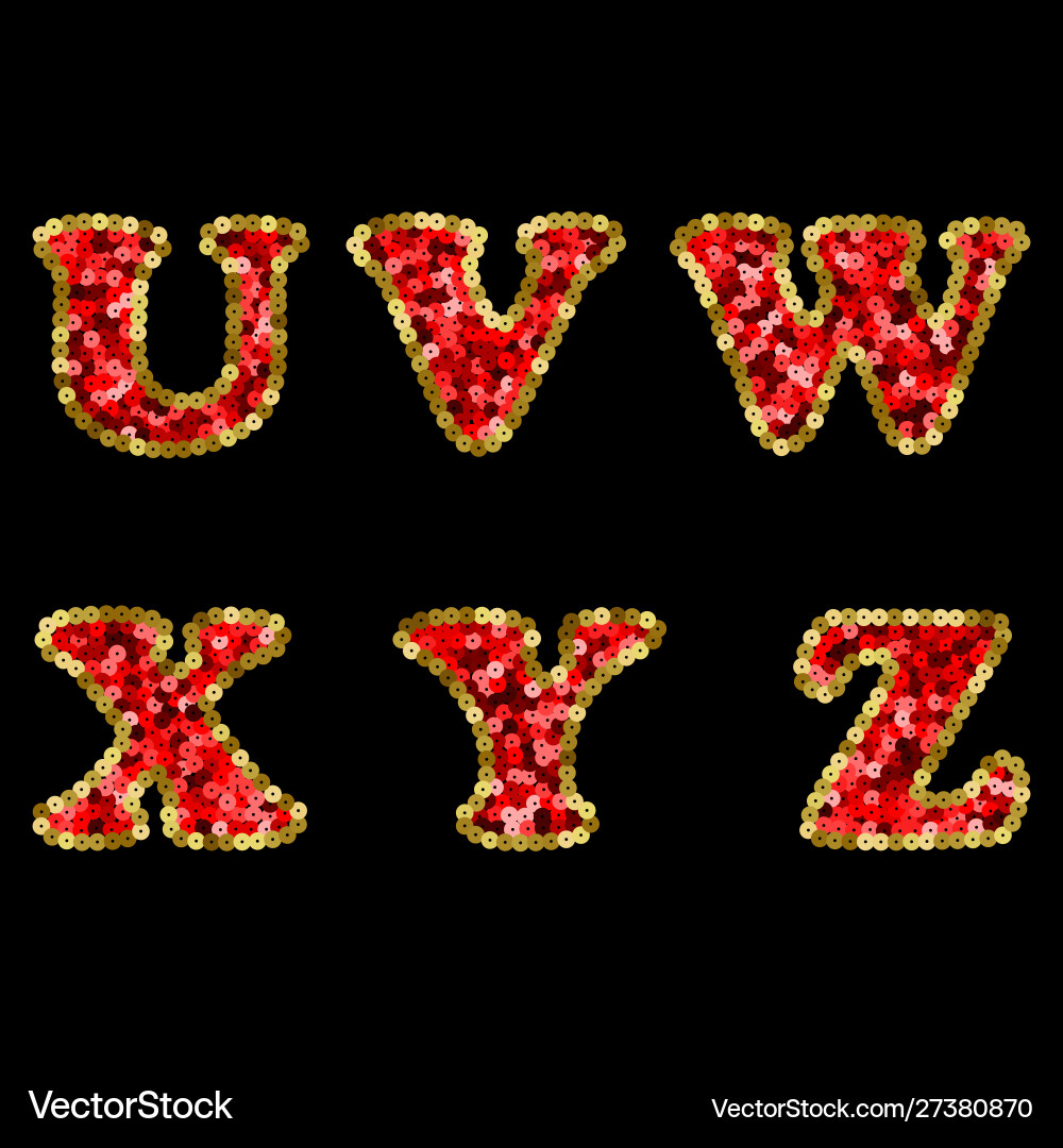 Sequin red and gold alphabet part 4 Royalty Free Vector