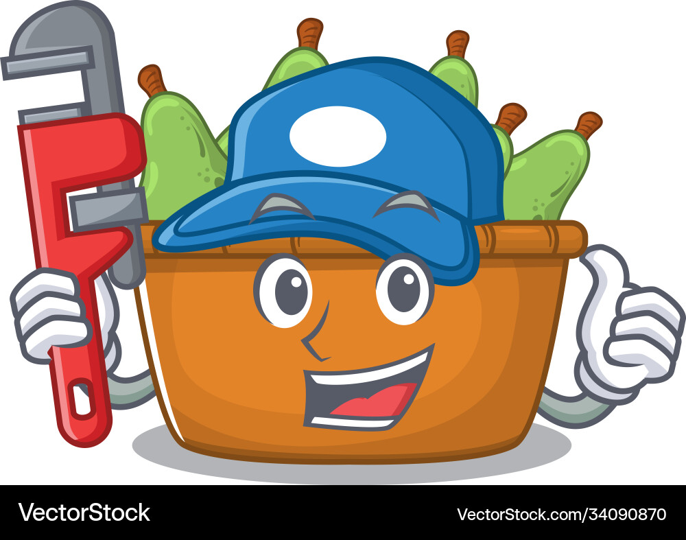 Smart plumber pear fruit box on cartoon character Vector Image