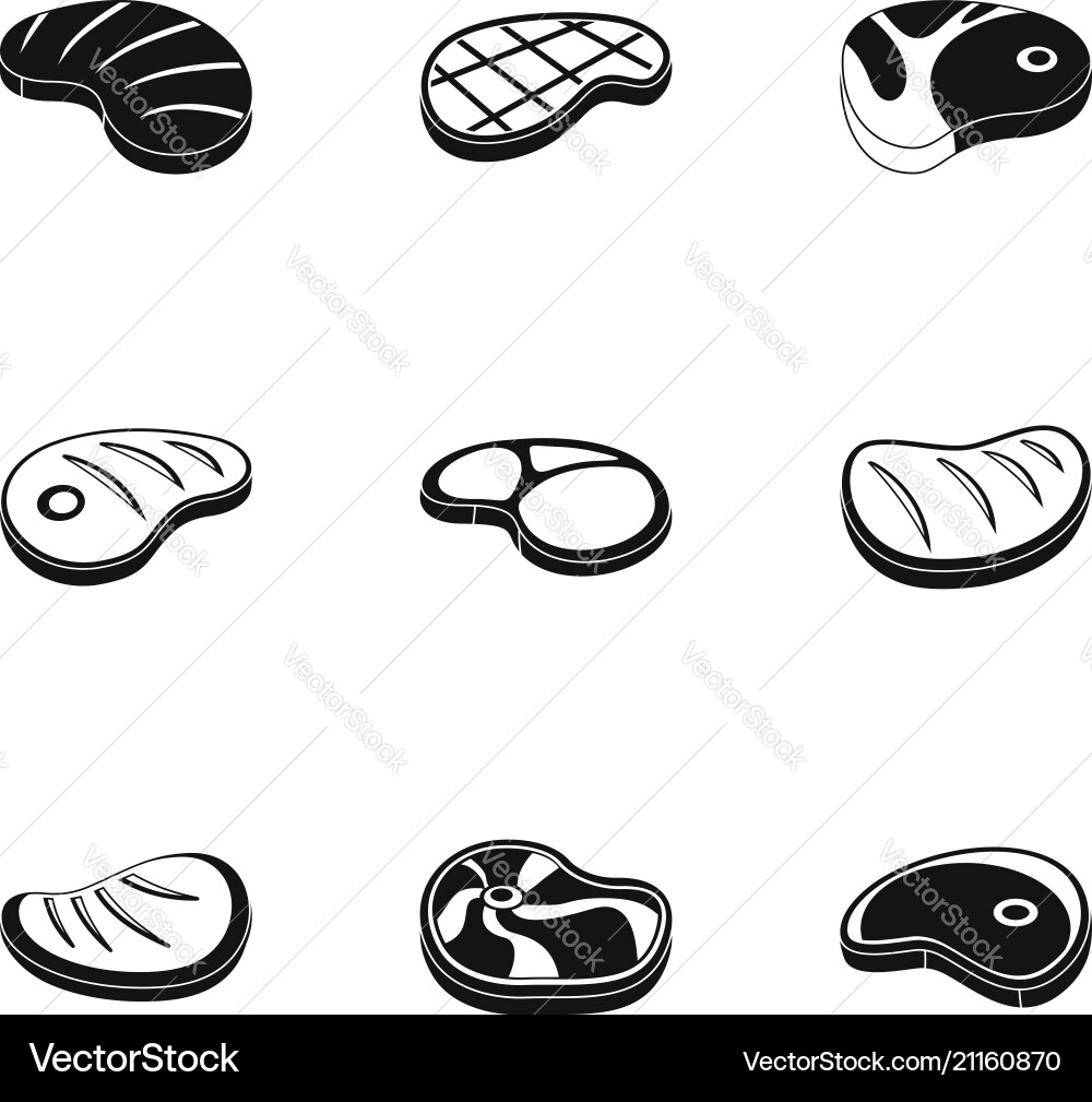 Steak house icons set simple style Royalty Free Vector Image