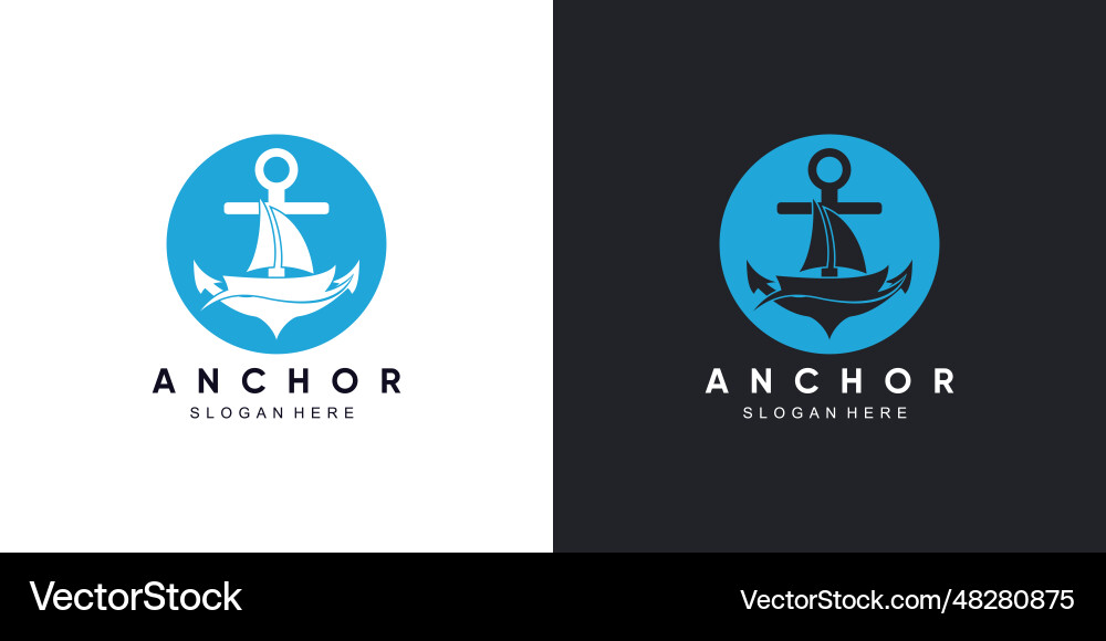 Anchor marine logo design with icon compasswheel Vector Image