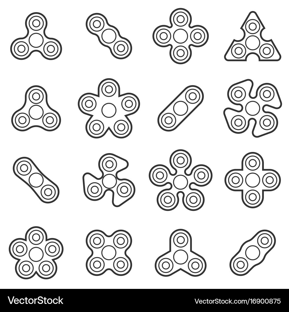 Hand fidget spinner toy line style icon set Vector Image