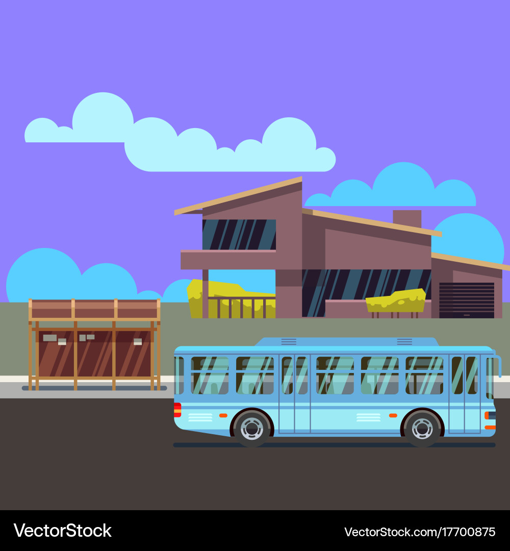 Residential modern house with bus stop Royalty Free Vector
