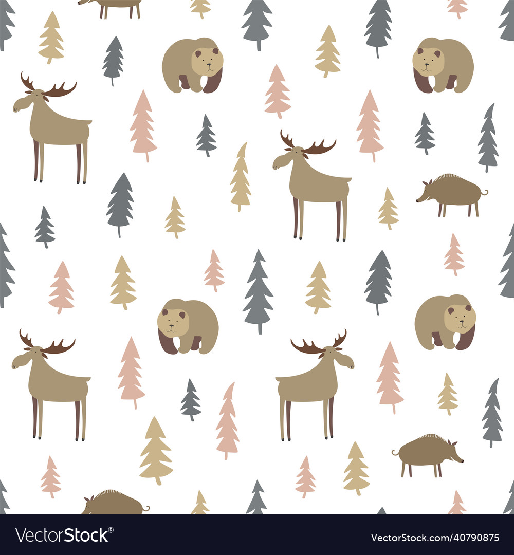 Seamless pattern with forest animals Royalty Free Vector