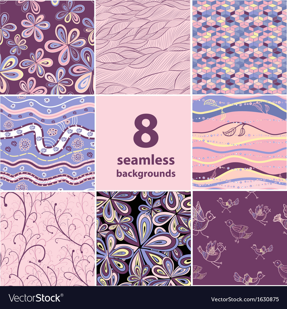 Set of 8 seamless backgrounds Royalty Free Vector Image