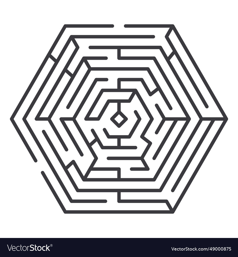 Simple stroke hexagon shaped maze Royalty Free Vector Image