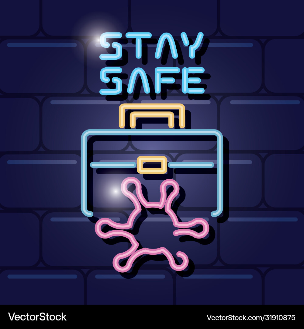 Symbol stay safe in neon light Royalty Free Vector Image