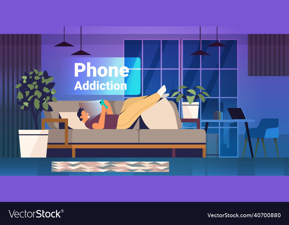 Addicted man using digital gadget guy active Vector Image