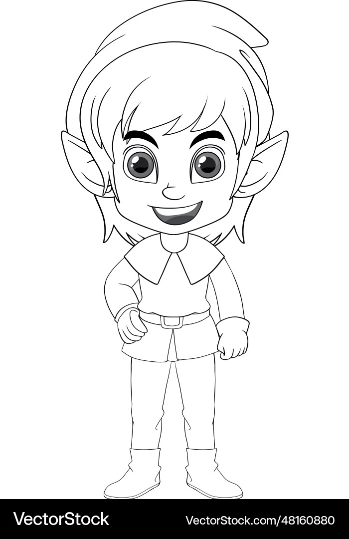 Cute elf cartoon isolated doodle outline Vector Image