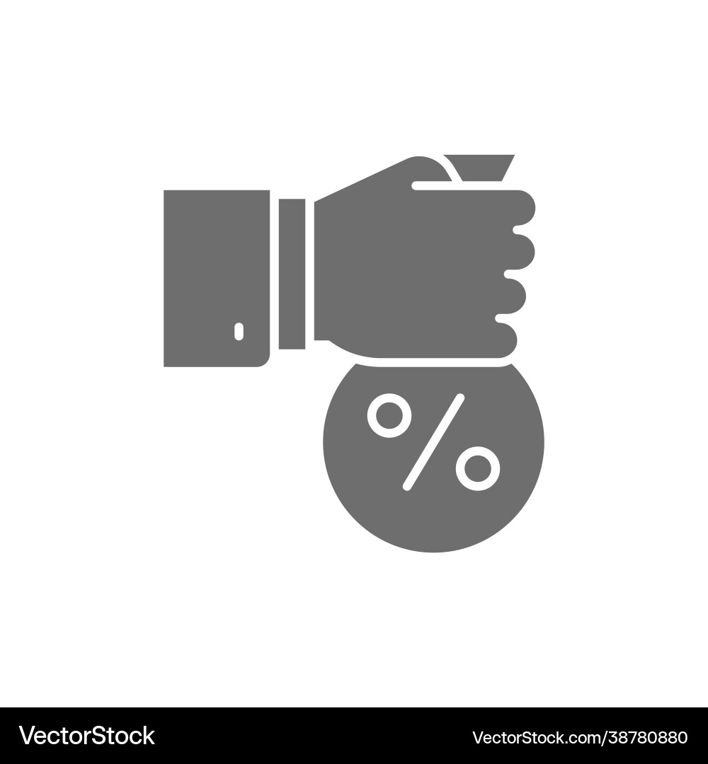 Fixed interest rate hand with money bag grey icon Vector Image