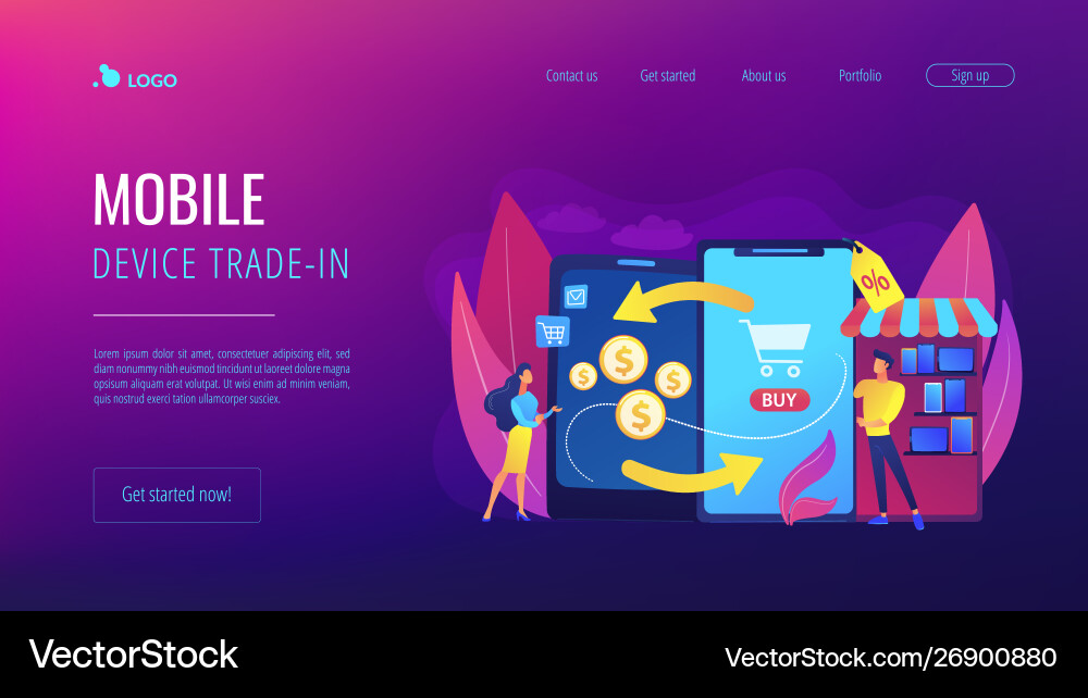 Mobile device trade-in concept landing page Vector Image