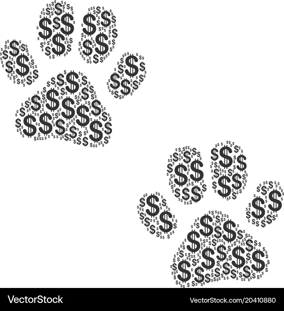 Paw footprints collage of dollar Royalty Free Vector Image