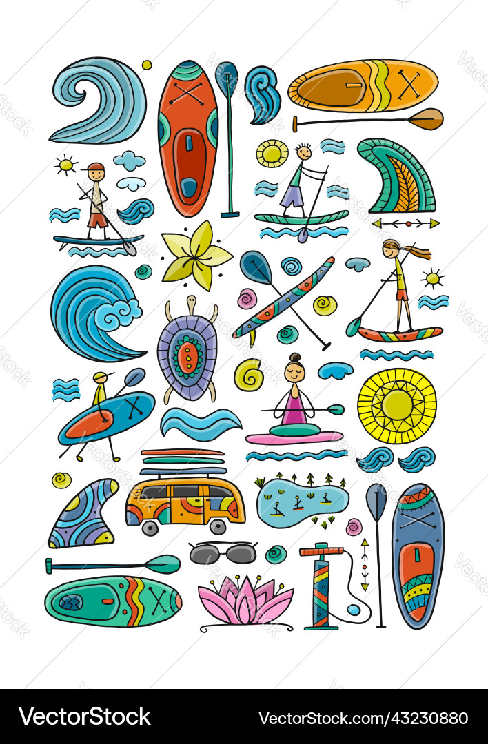 Sup boarding art frame stand up paddling Vector Image