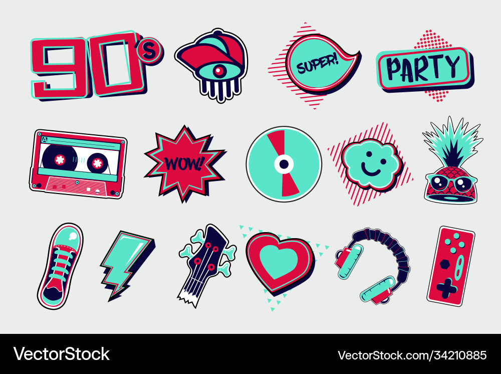 90s style icons funky signs set on Royalty Free Vector Image