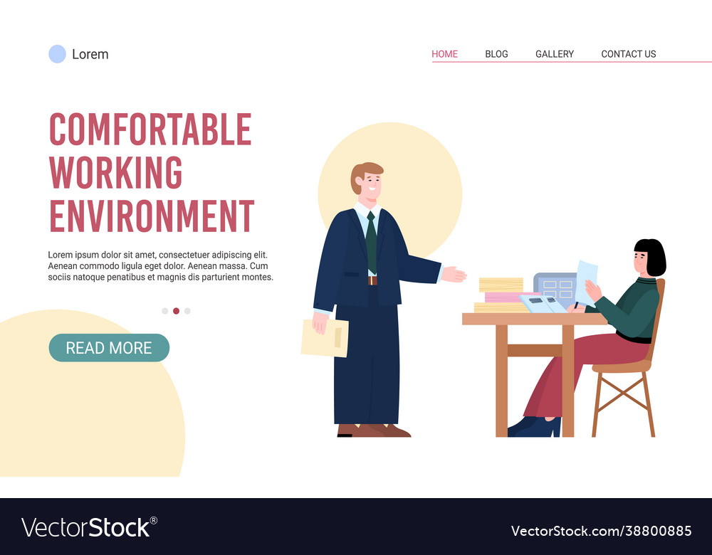 Comfortable working environment website Royalty Free Vector