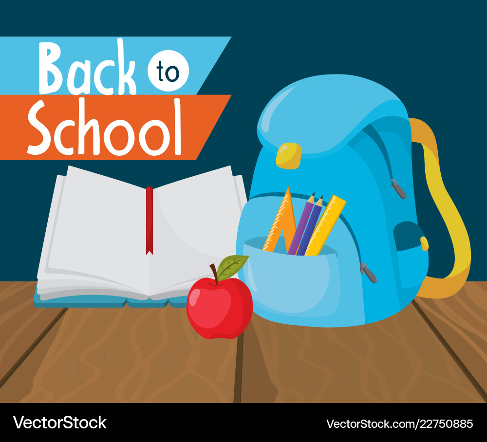 Education backpack with pencils colors and ruler Vector Image