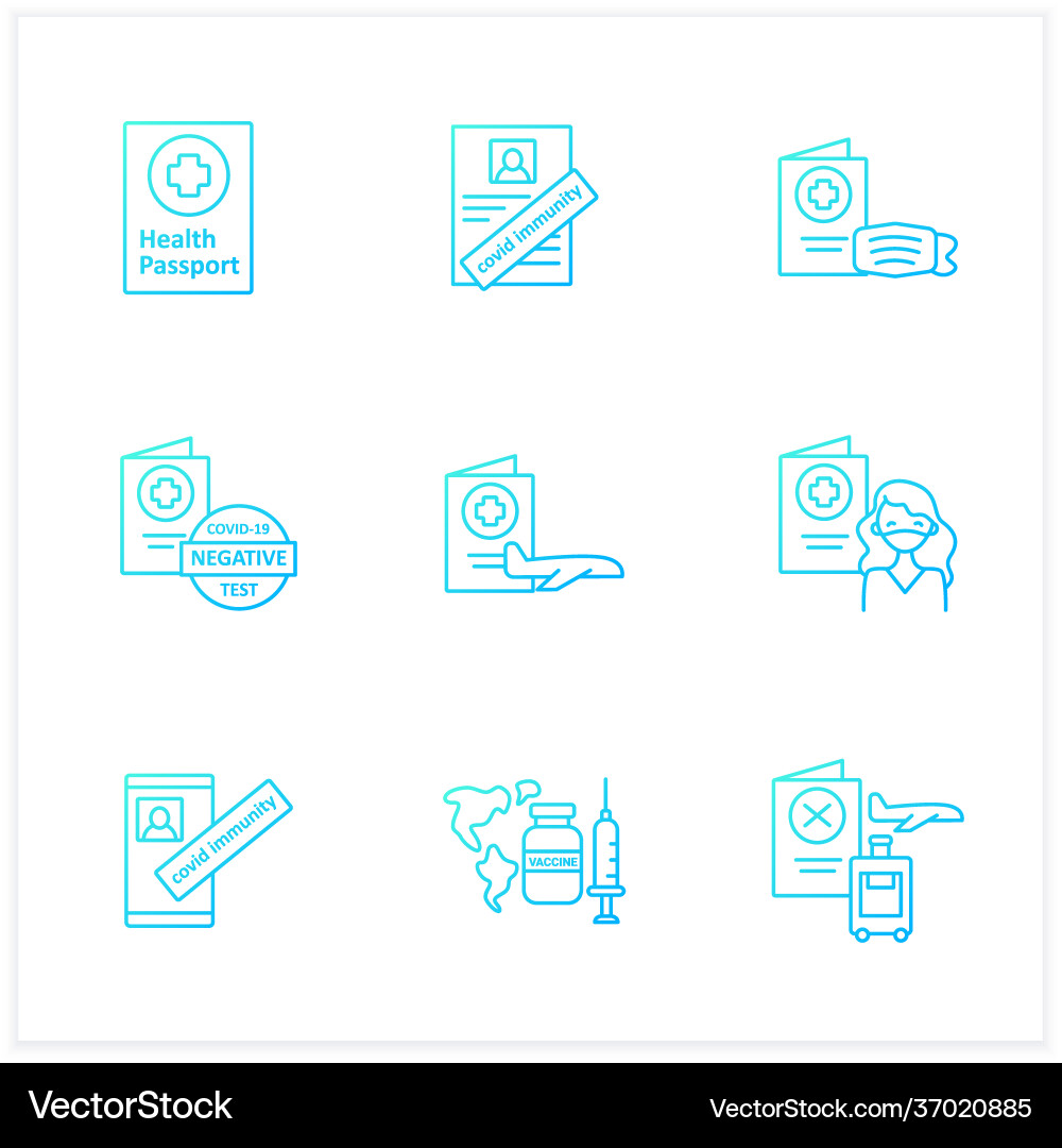 Health passport gradient icons set Royalty Free Vector Image