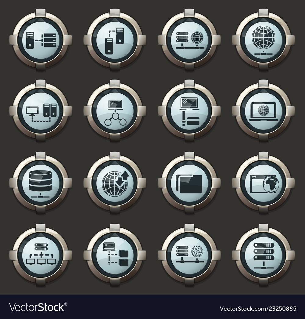 Internet server network icons set Royalty Free Vector Image