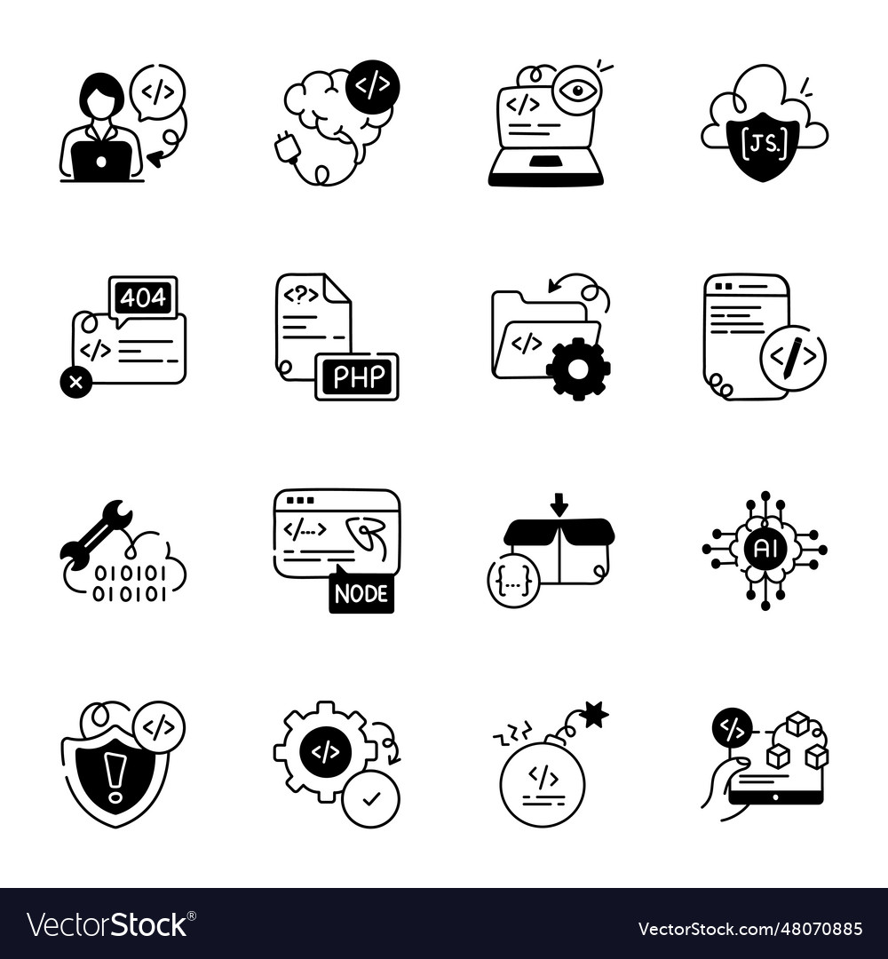 Modern web coding hand drawn icons Royalty Free Vector Image
