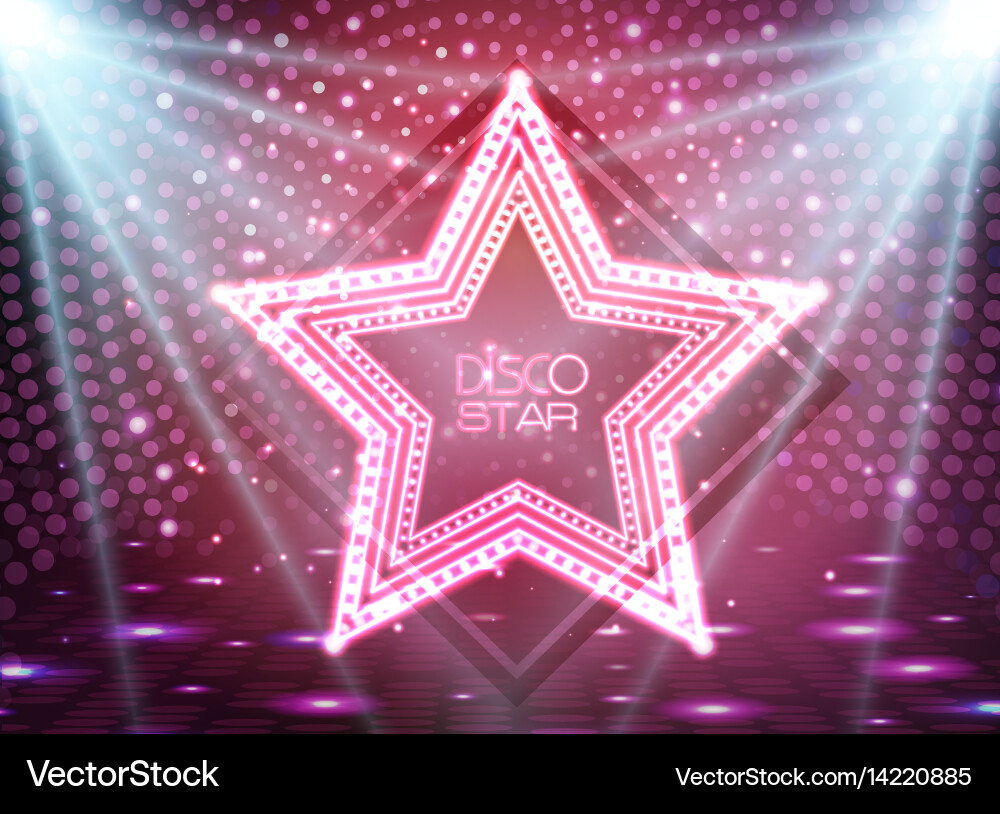 Neon sign disco star on night disco background Vector Image