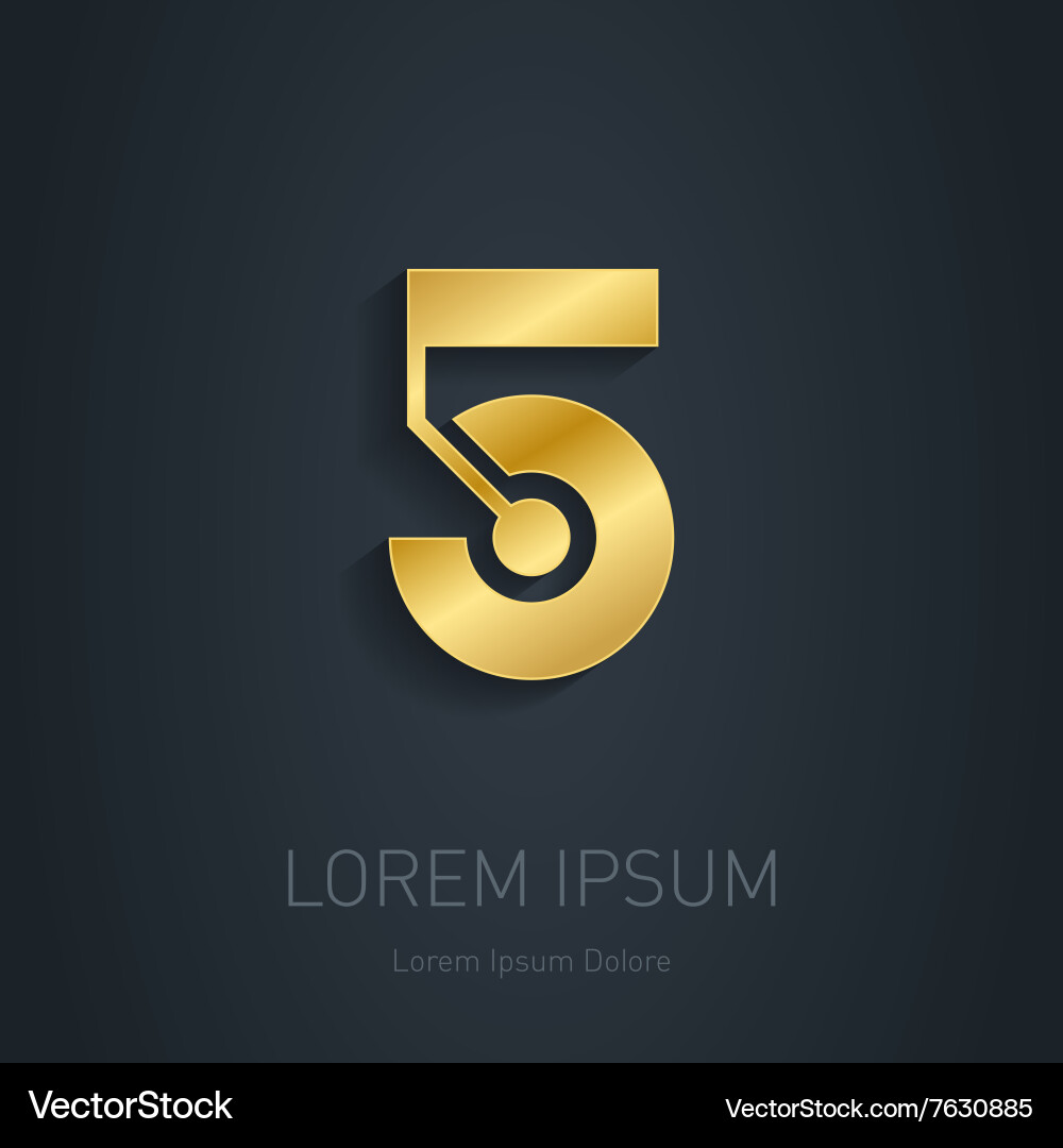 Number five gold logo award 3d icon metallic Vector Image