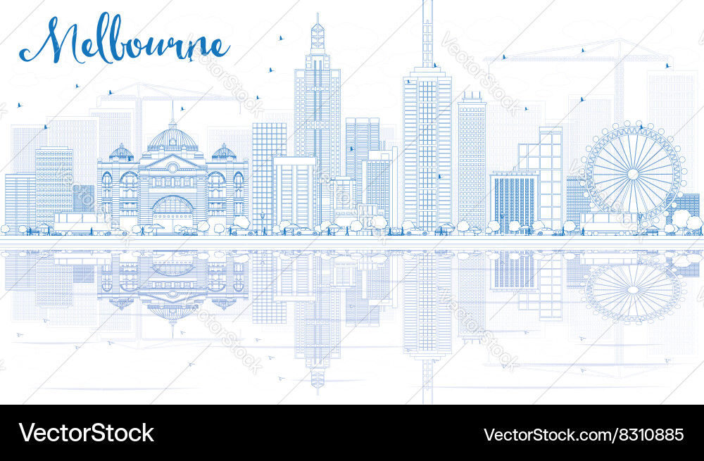 Outline melbourne skyline with blue buildings Vector Image