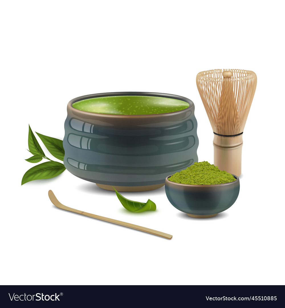 Realistic detailed 3d chasen chashaku chawan Vector Image