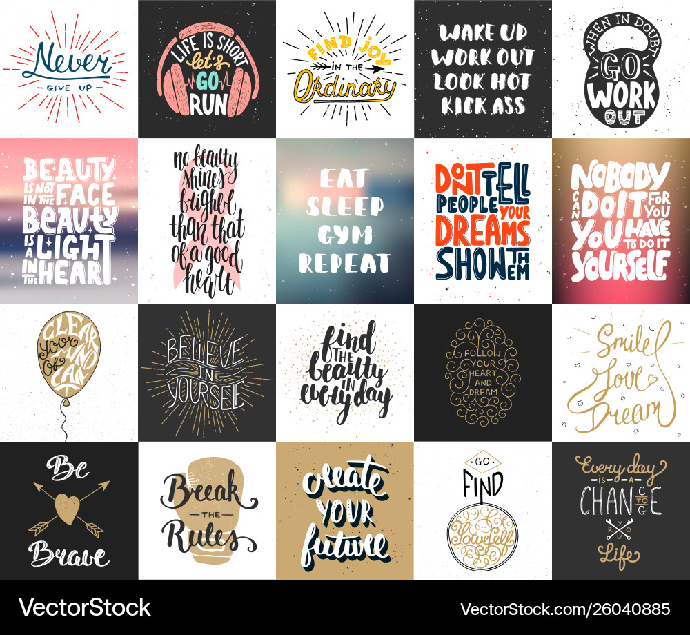 Set 20 motivational and inspirational Royalty Free Vector