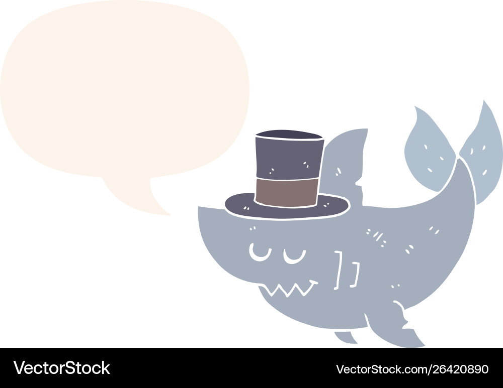 Cartoon shark wearing top hat and speech bubble Vector Image