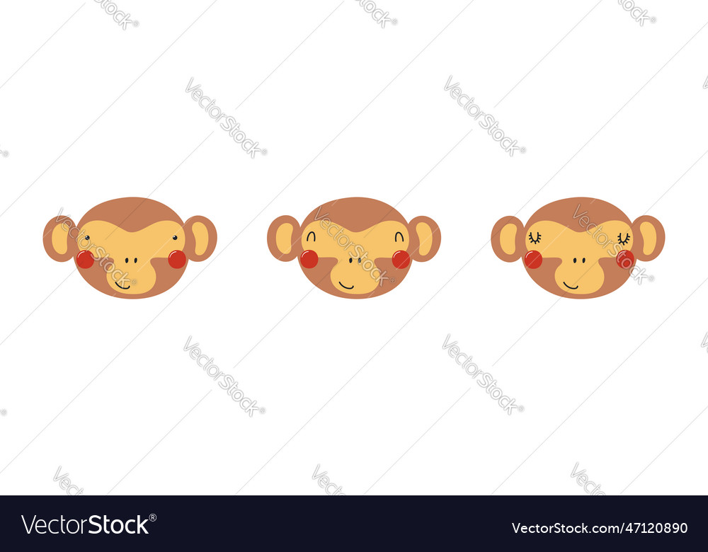 Cute funny monkey faces set Royalty Free Vector Image